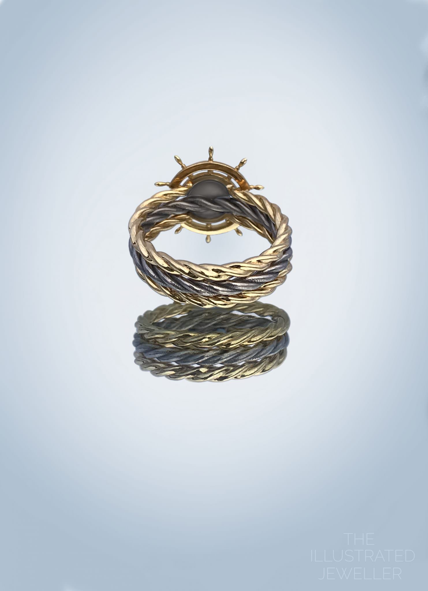 “Lost souls” ring with “Ship wreck” stack, yellow & white gold (mirror ...
